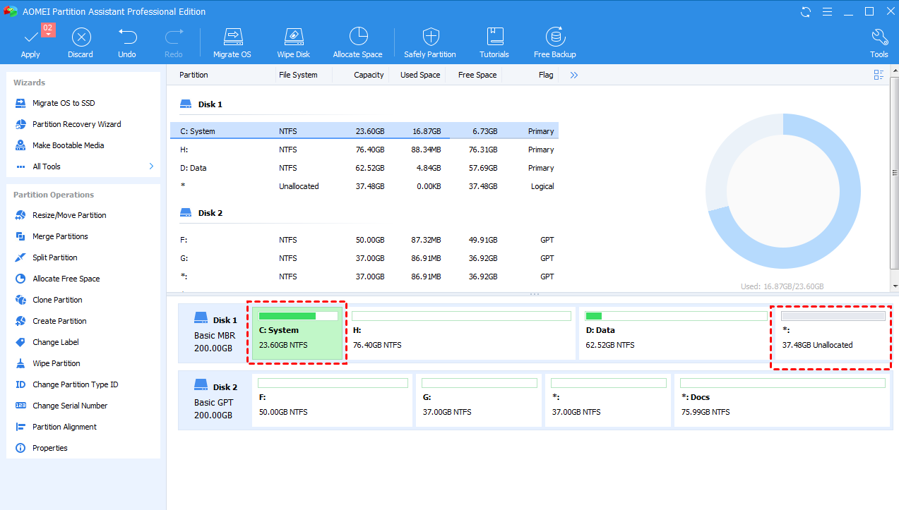 How to Merge C Drive That Is Less Than 2GB with Unallocated Space?