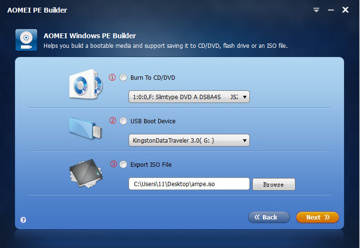 Create Bootable CD or ISO File by AOMEI PE Builder Create Bootable CD or ISO File by AOMEI PE Builder