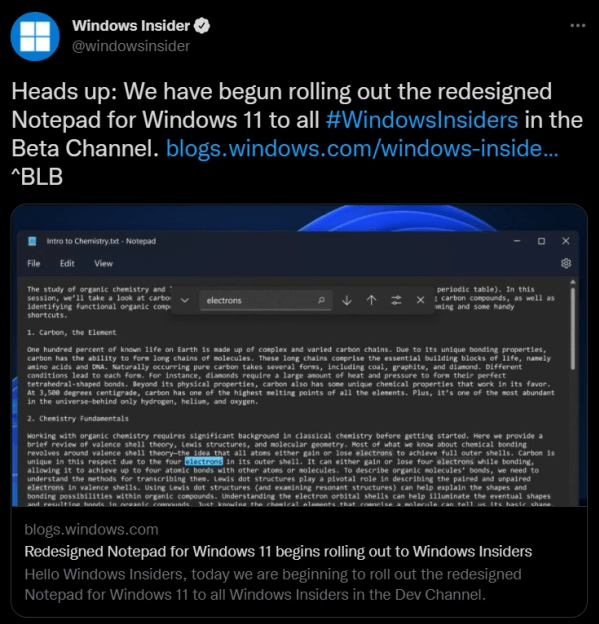Windows 11 New Notebook Has been Pushed to Beta Preview Users